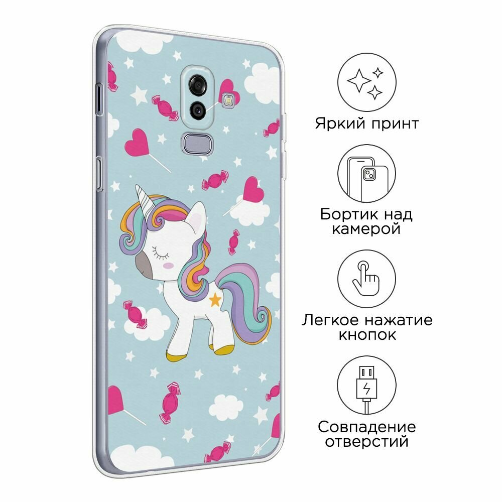 Чехол на Samsung Galaxy J8 / Самсунг Галакси Джей 8 с принтом "Сладкий единорожек" — фото 1
