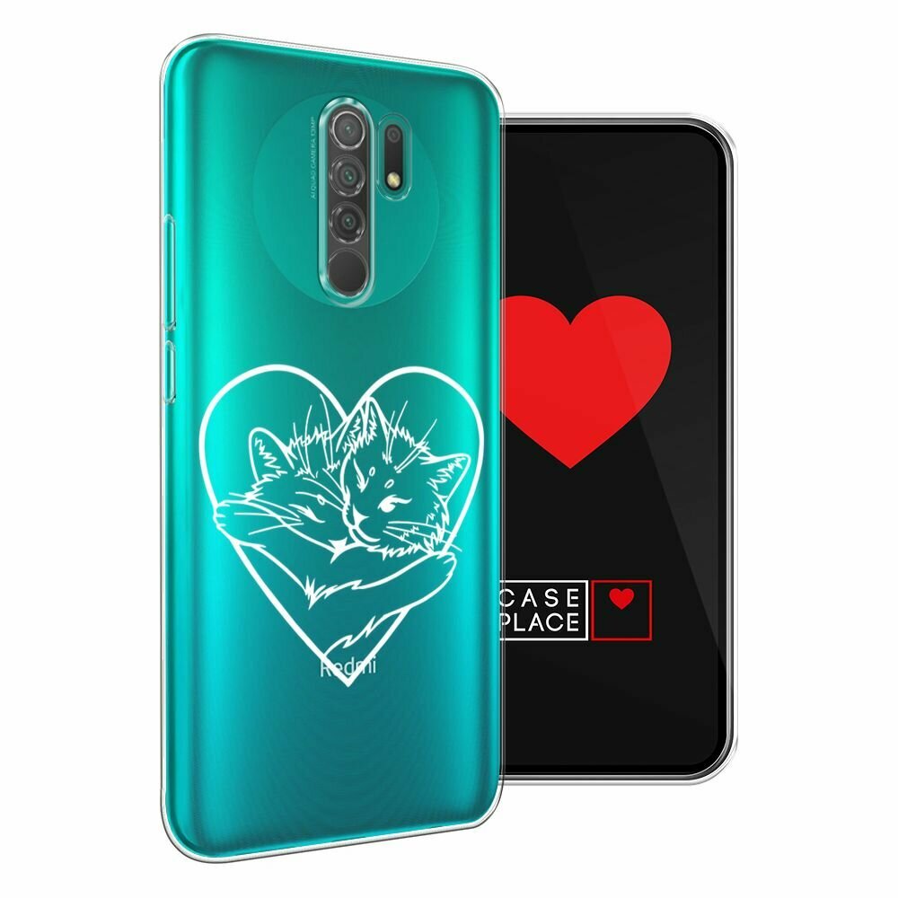Чехол на Xiaomi Redmi 9 / Сяоми Редми 9 с принтом "Влюблённые котики рисунок 2 - 14 февраля", прозрачный — фото 1