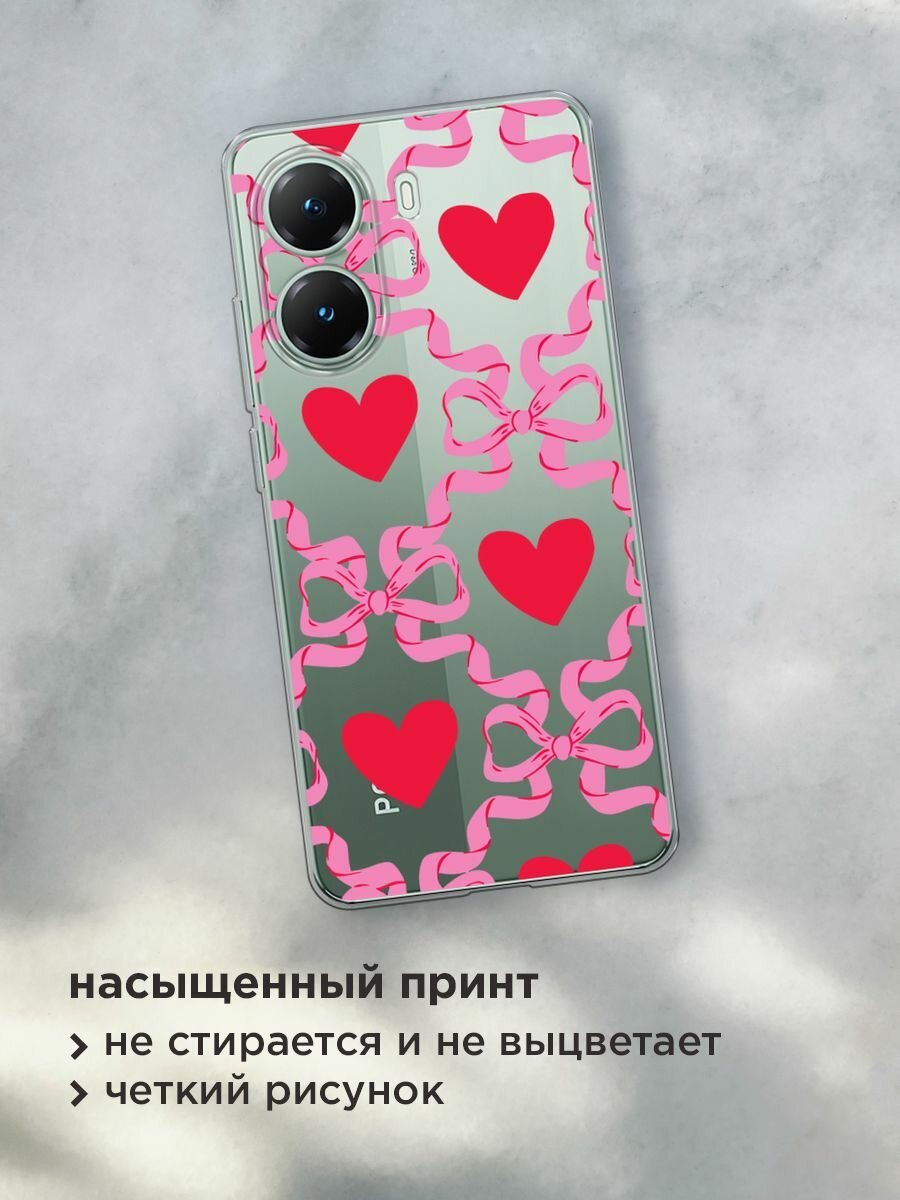 Чехол на Poco X7 Pro / Поко X7 Про с принтом "Hearts and ribbons 2 - 14 февраля", прозрачный — фото 1