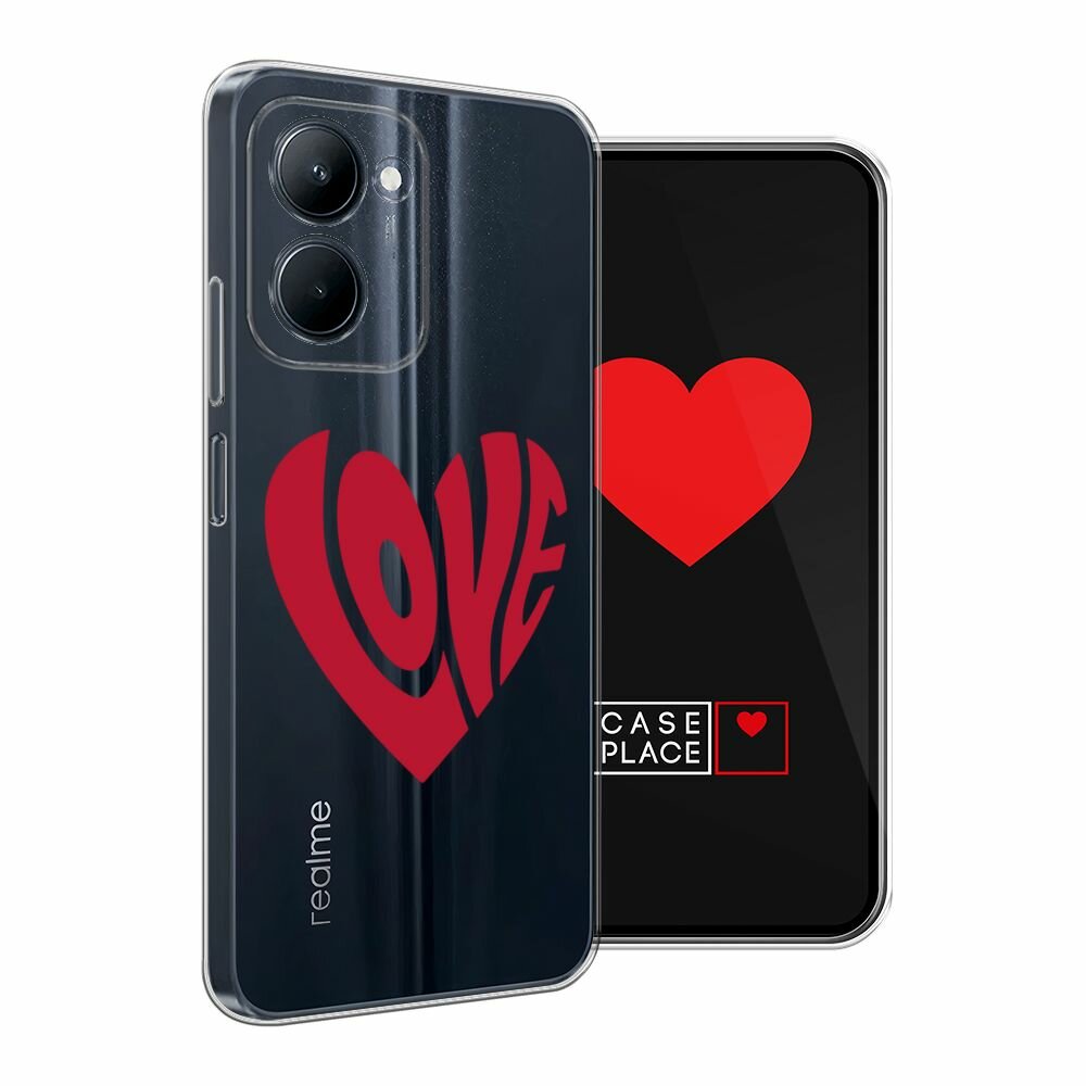 Чехол на Realme C33 / Реалми С33 с принтом "Love heart 2 - 14 февраля", прозрачный — фото 1
