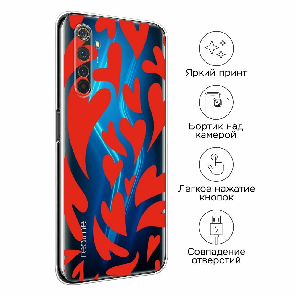 Чехол на Realme 6 Pro / Реалми 6 Про с принтом "Crazy hearts 2 - 14 февраля", прозрачный — фото 1