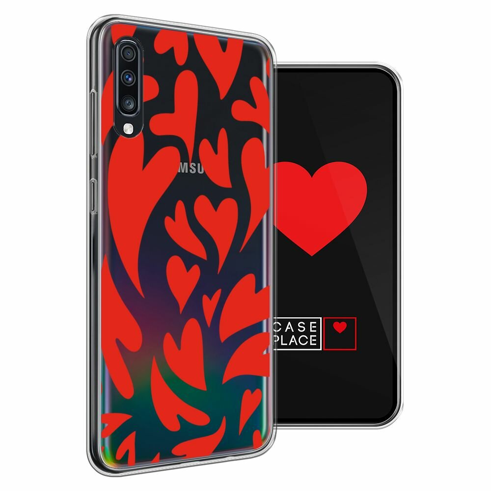 Чехол на Samsung Galaxy A70 / Самсунг Галакси А70 с принтом "Crazy hearts 2 - 14 февраля", прозрачный — фото 1
