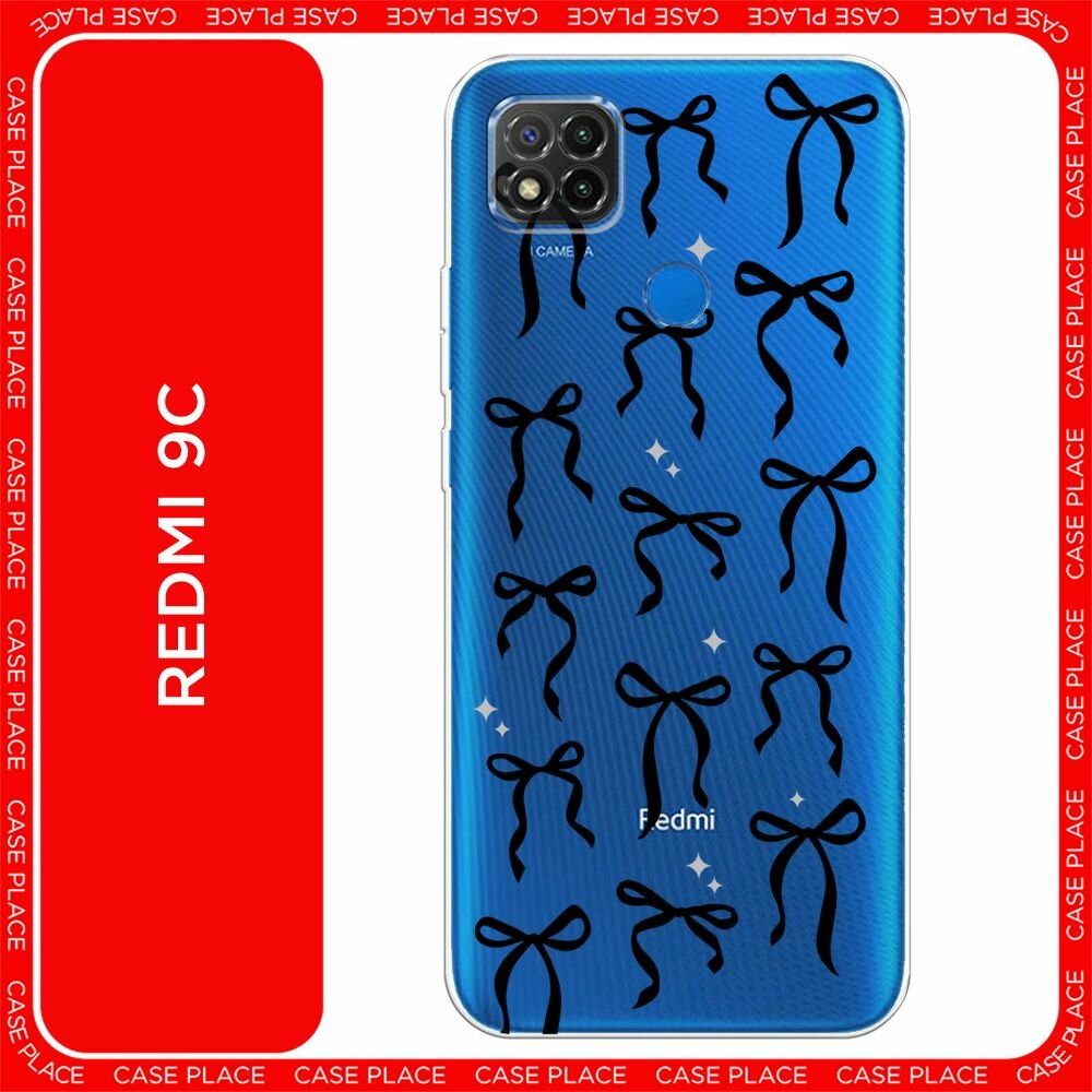 Чехол на Xiaomi Redmi 9C / Сяоми Редми 9C с принтом "Black bows", прозрачный