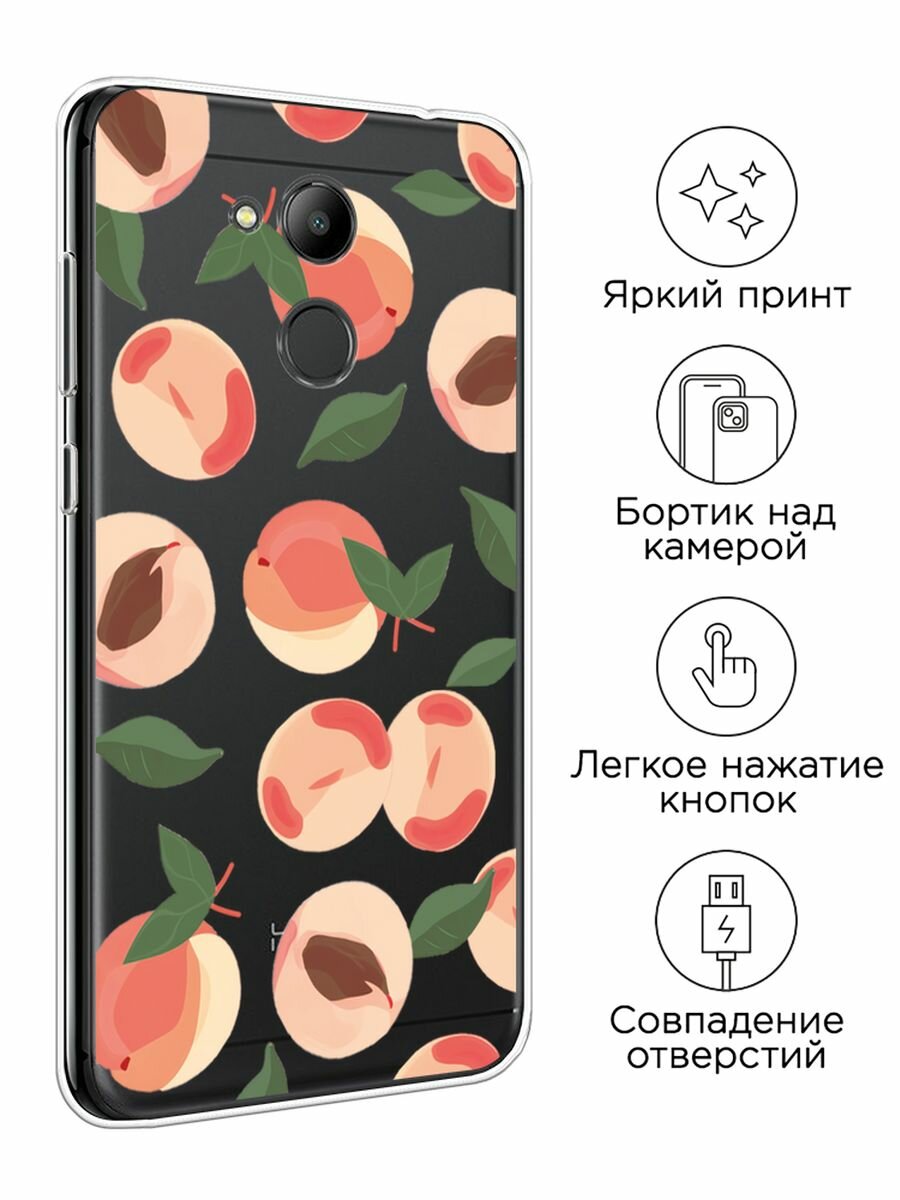 Чехол на Honor 6C Pro / Хонор 6С Про с принтом "Нежные персики паттерн 2", прозрачный — фото 1