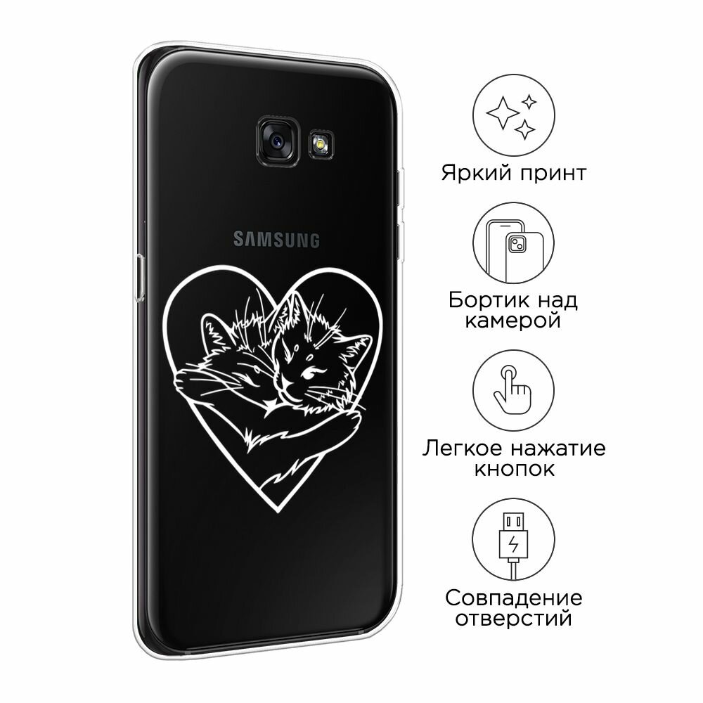 Чехол на Samsung Galaxy A7 2017 / Галакси А7 2017 с принтом "Влюблённые котики рисунок 2 - 14 февраля", прозрачный — фото 1