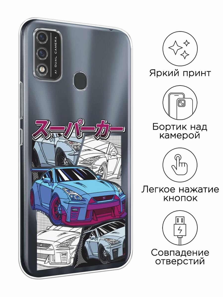 Чехол на Itel A48 / Ител А48 с принтом "JDM коллаж", прозрачный — фото 1