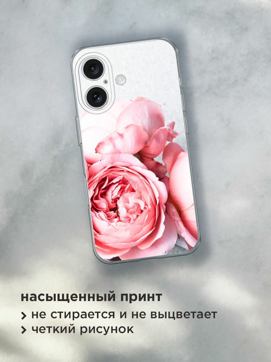 Чехол на Apple iPhone 16 / Айфон 16 с принтом "Пионы на белом" — фото 1