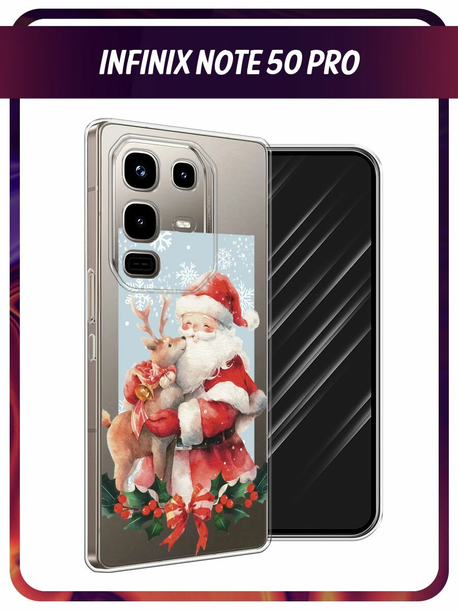 Чехол на Infinix Note 50 Pro / Инфиникс Нот 50 Про с принтом Санта с оленем, прозрачный