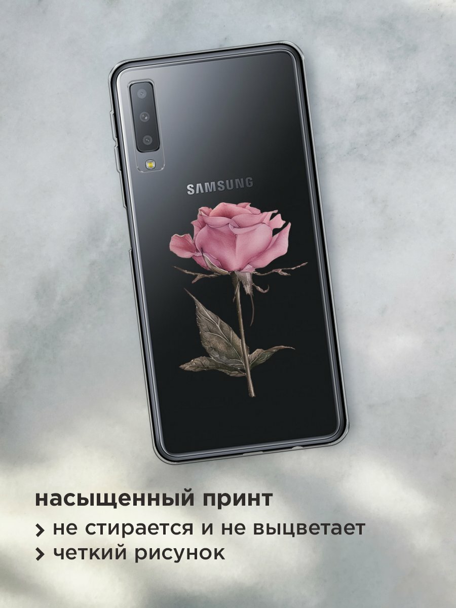 Чехол на Samsung Galaxy A7 2018 / Самсунг Галакси А7 2018 с принтом "Меланхоличная роза", прозрачный — фото 1