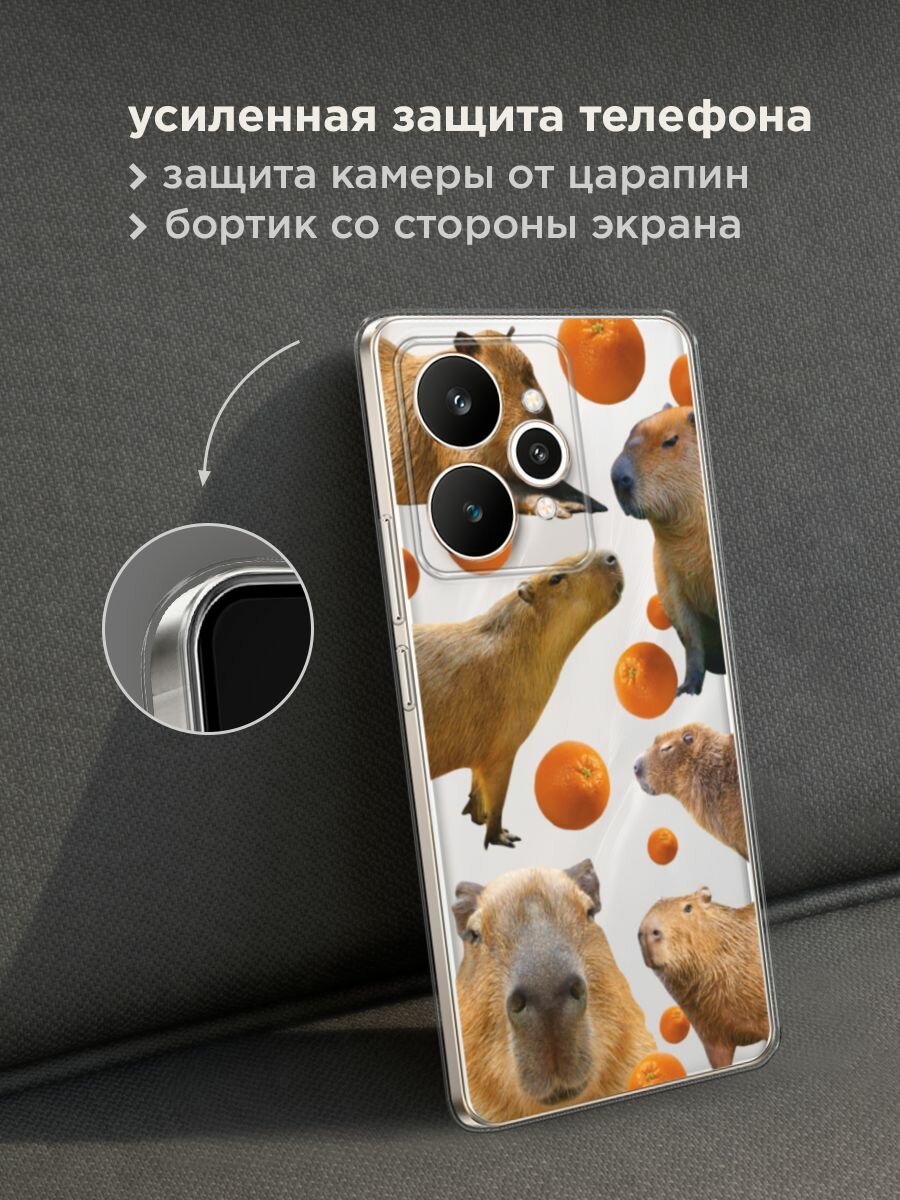Чехол на Realme 15 / Реалми 15 с принтом "Капибара и апельсины", прозрачный — фото 1