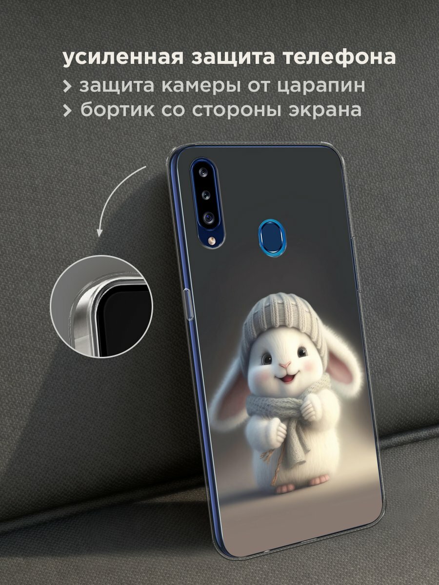 Чехол на Samsung Galaxy A20s / Самсунг Галакси A20s с принтом "Белый крольчонок в шапке" — фото 1