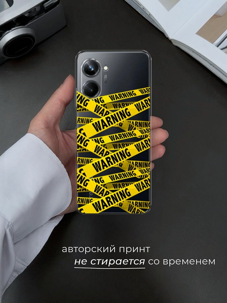 Чехол на Realme 10 Pro / Реалми 10 Про с принтом "Warning!", прозрачный — фото 1