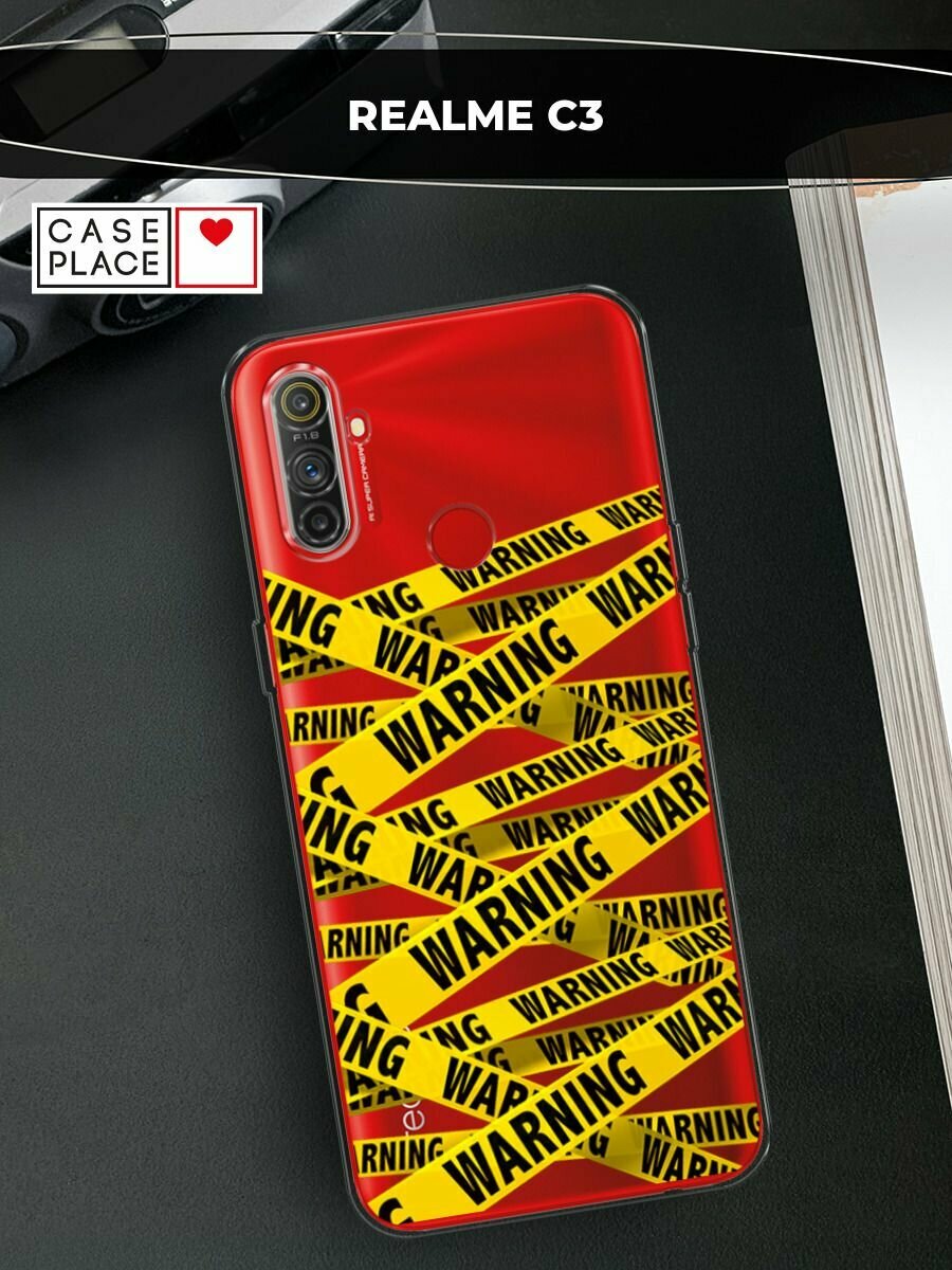 Чехол на Realme C3 / Реалми C3 с принтом "Warning!", прозрачный