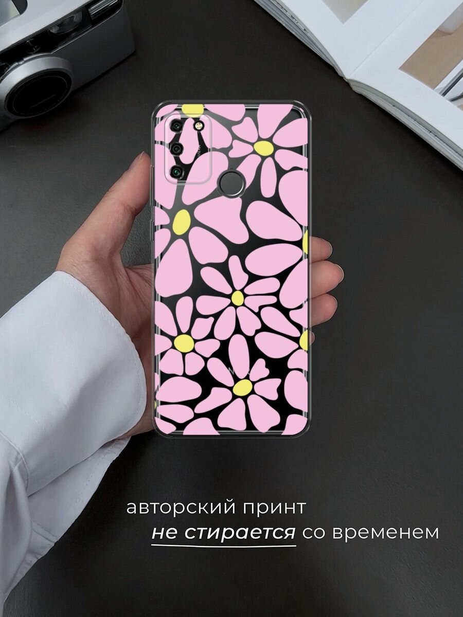 Чехол на Honor 9A / Хонор 9А с принтом "Розовые лепестки 2", прозрачный — фото 1