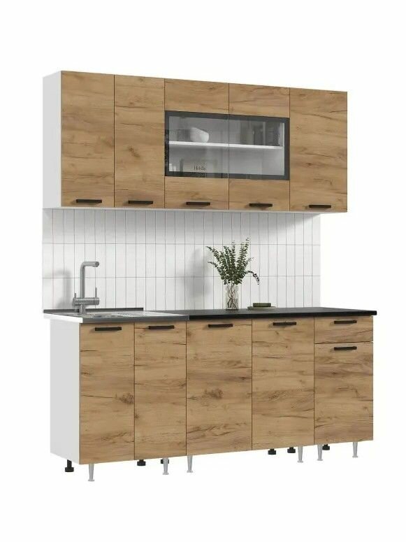 Кухонный гарнитур 1,8м Рио NEW дуб крафт, белый со столешницей, МИФ