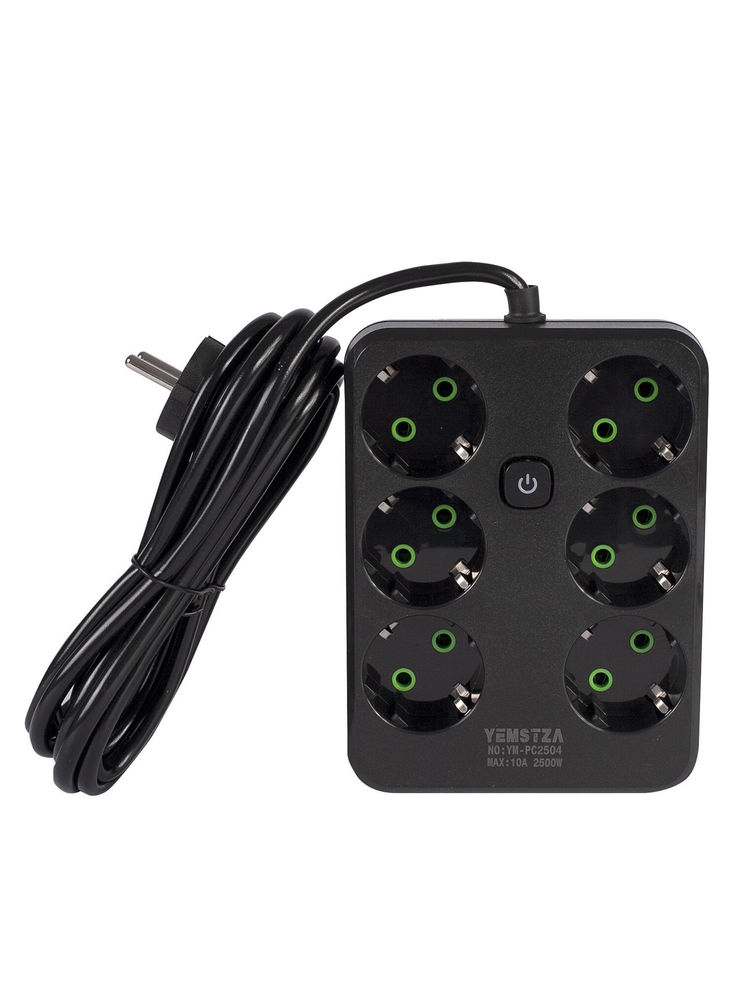 Сетевой фильтр RUCELF YM-PC2504, 6 розеток, черный, с USB-портами