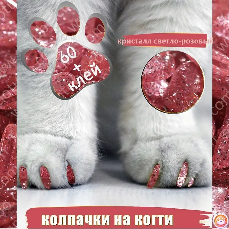 Антицарапки60 шт, колпачки на когти для кошек, колпачки защитные на ногти для кошек и котят, Мягкие коготки