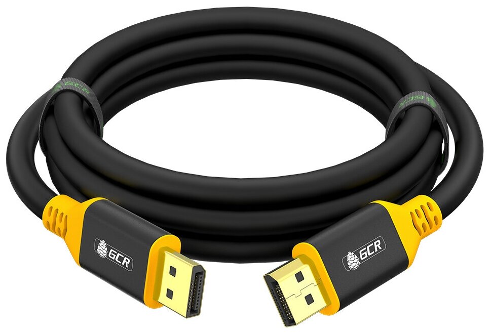 GCR Кабель 10.0m DisplayPort v1.2, черный, AL case, желтый ПВХ, 28/28 AWG