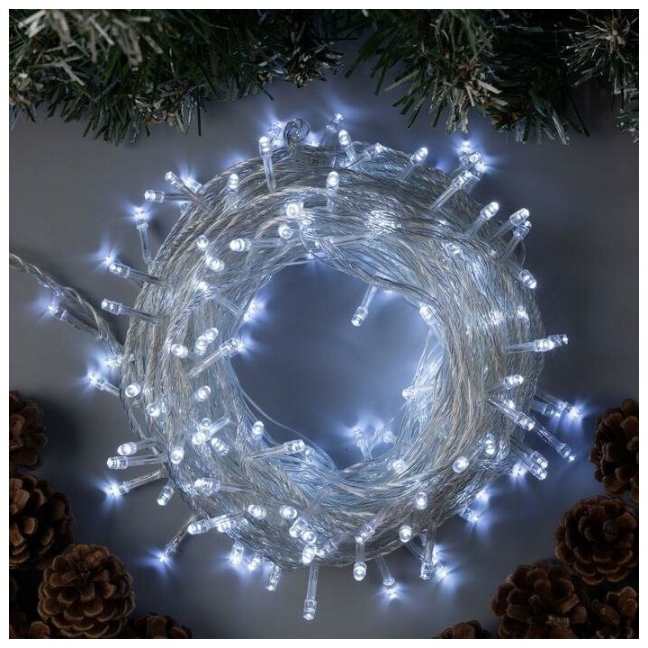Гирлянда "Нить" 20 м , IP20, прозрачная нить, 200 LED, свечение белое, 8 режимов, 220 В