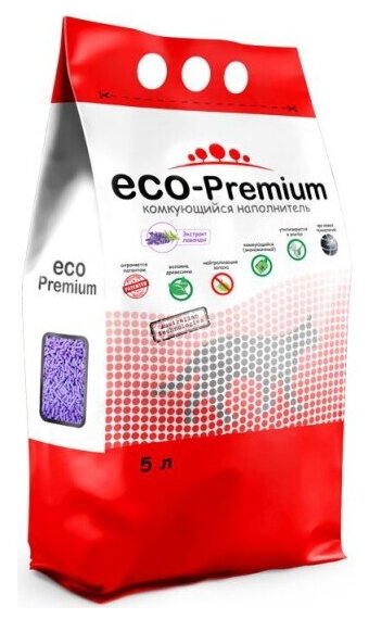 Наполнитель для кошачьих туалетов Eco Premium Лаванда древесный комкующийся с ароматом Лаванды 1,9 кг 5 л