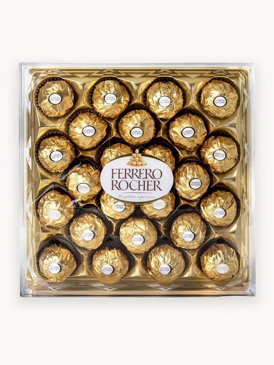 Конфеты шоколадные Ferrero Rocher в подарок из молочного шоколада, покрытые измельченными орешками, с начинкой из крема и лесного ореха, 300 г