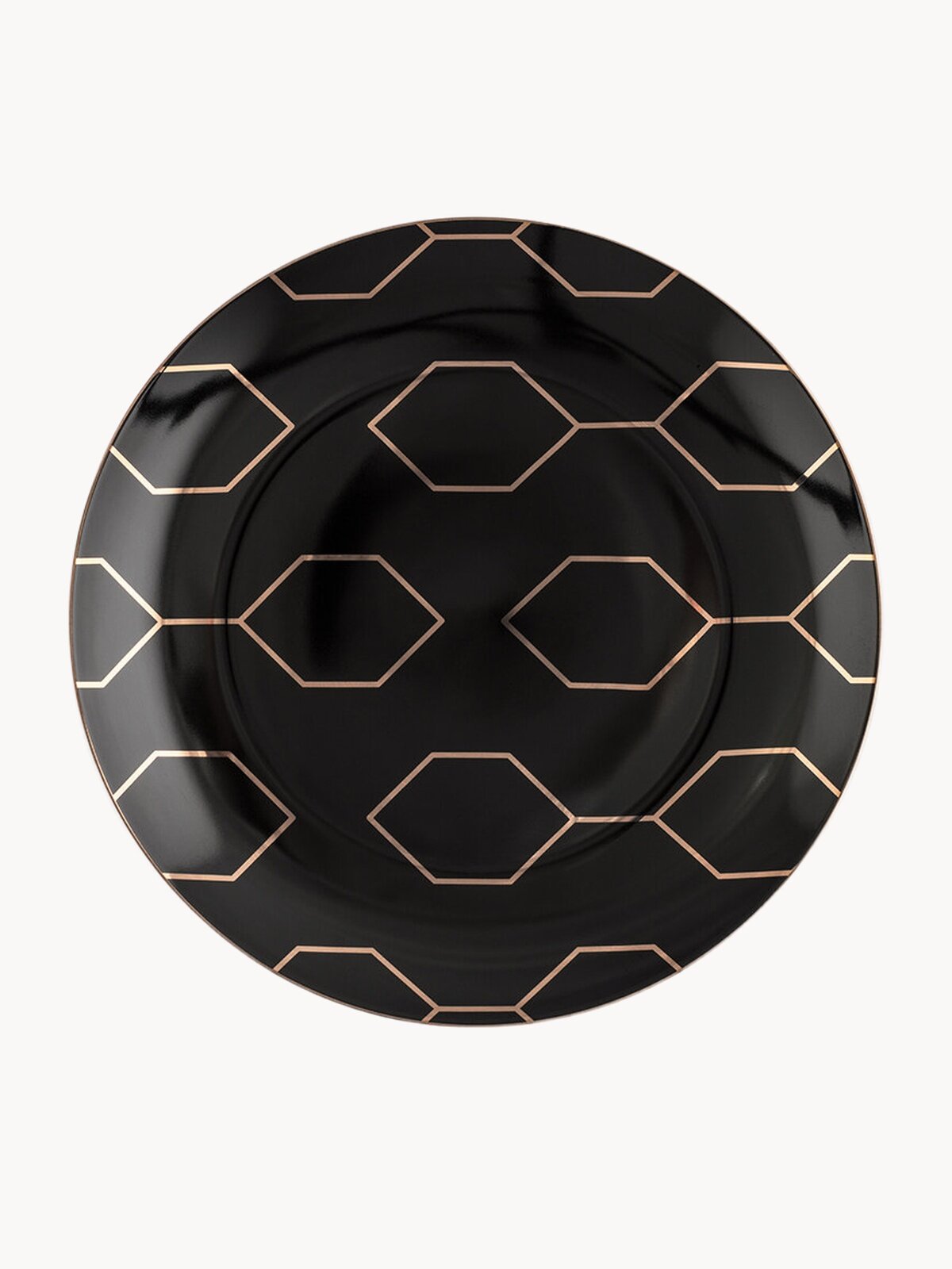 Тарелка обеденная без борта NADOBA, серия MARI ELLA, 27 см, фарфор, золотой/черный, СВЧ, сервировка, подарочная упаковка