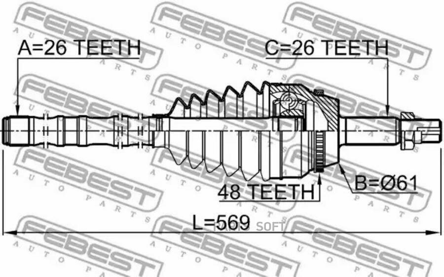 FEBEST Шрус наружный с валом 26x569x26
