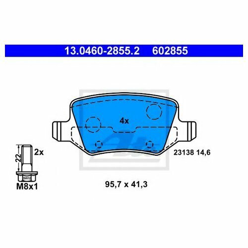 Комплект задних тормозных колодок Ate 13046028552 для Mercedes A-CLASS W168, W169, Vaneo 414
