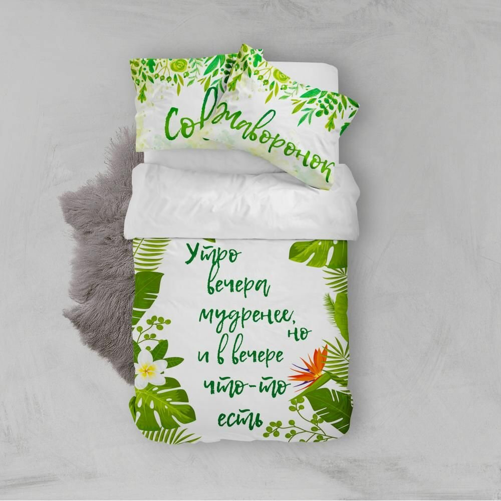 Арт комплект постельного белья Сова и жаворонок, Евро, наволочки 50/70