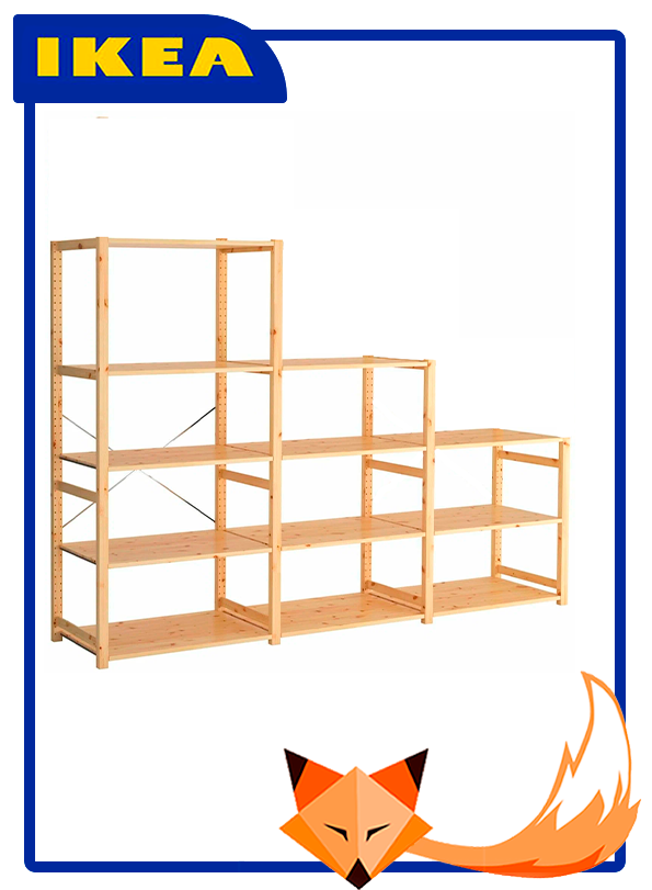 Стеллаж IKEA Ivar 259х50х179 см, 12 полок, массив сосны, без покрытия