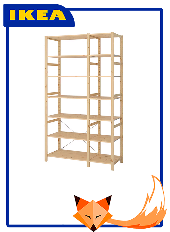 Стеллаж IKEA Ivar 134х50х226 см, 14 полок, массив сосны, без покрытия