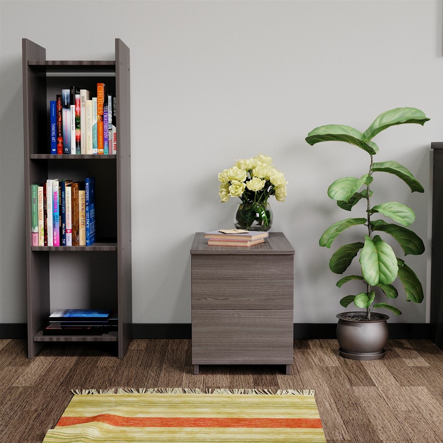 Тумба прикроватная, офисная с ящиками, тумба для спальни, на кухню и ванную Ясень темный domokomod c 2 ящиками 33*50*41