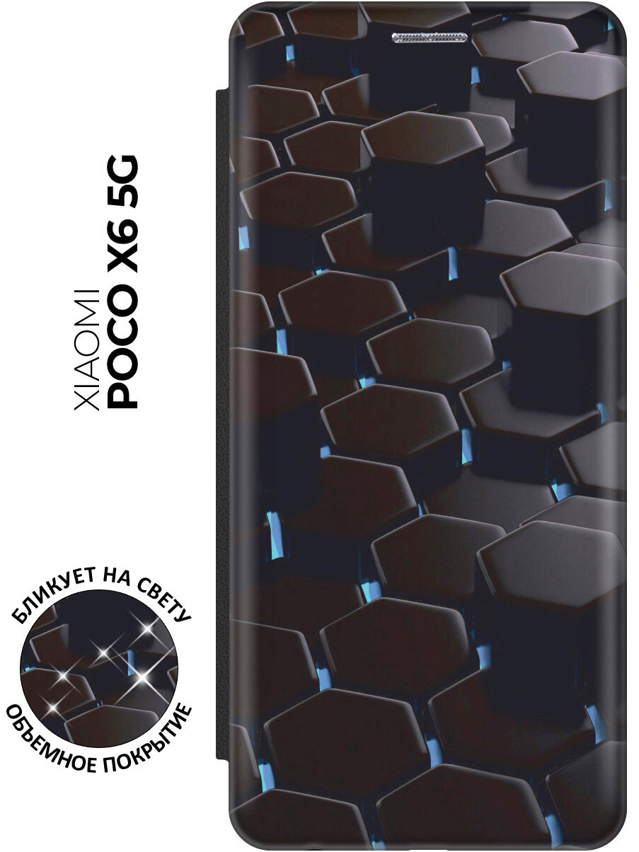 Чехол-книжка на Xiaomi Redmi Note 13 Pro 5G / Poco X6 5G / Сяоми Редми Ноут 13 Про 5г / Поко Х6 5г с рисунком "Черные ромбы" черный