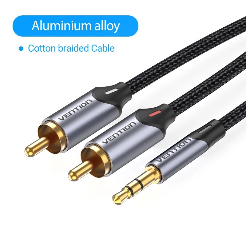Аудиокабель Vention 3,5 мм на 2 RCA Cotton Braided Cable, 1.5m