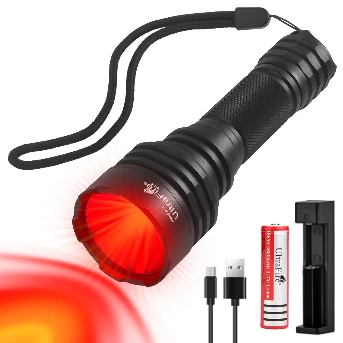 UltraFire C8 красный фонарь, комплект R-C8