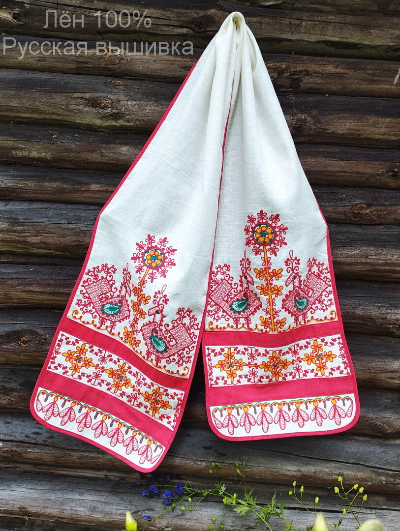 Льняной русский рушник под каравай / на икону/ декоративный