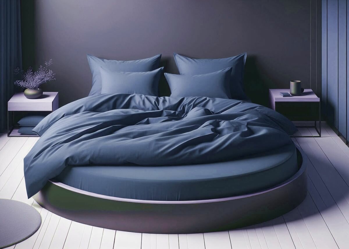 Простыня круглая тенсель на резинке 220х220х20 - "Голубая дымка"