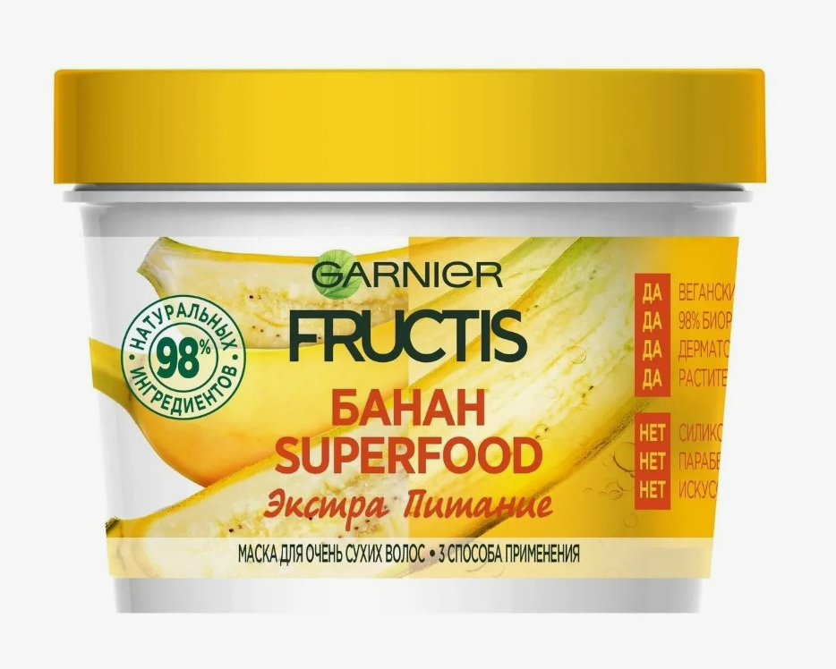 Маска для волос, Garnier, Fructis Superfood, Банан 3 в 1, 390 мл