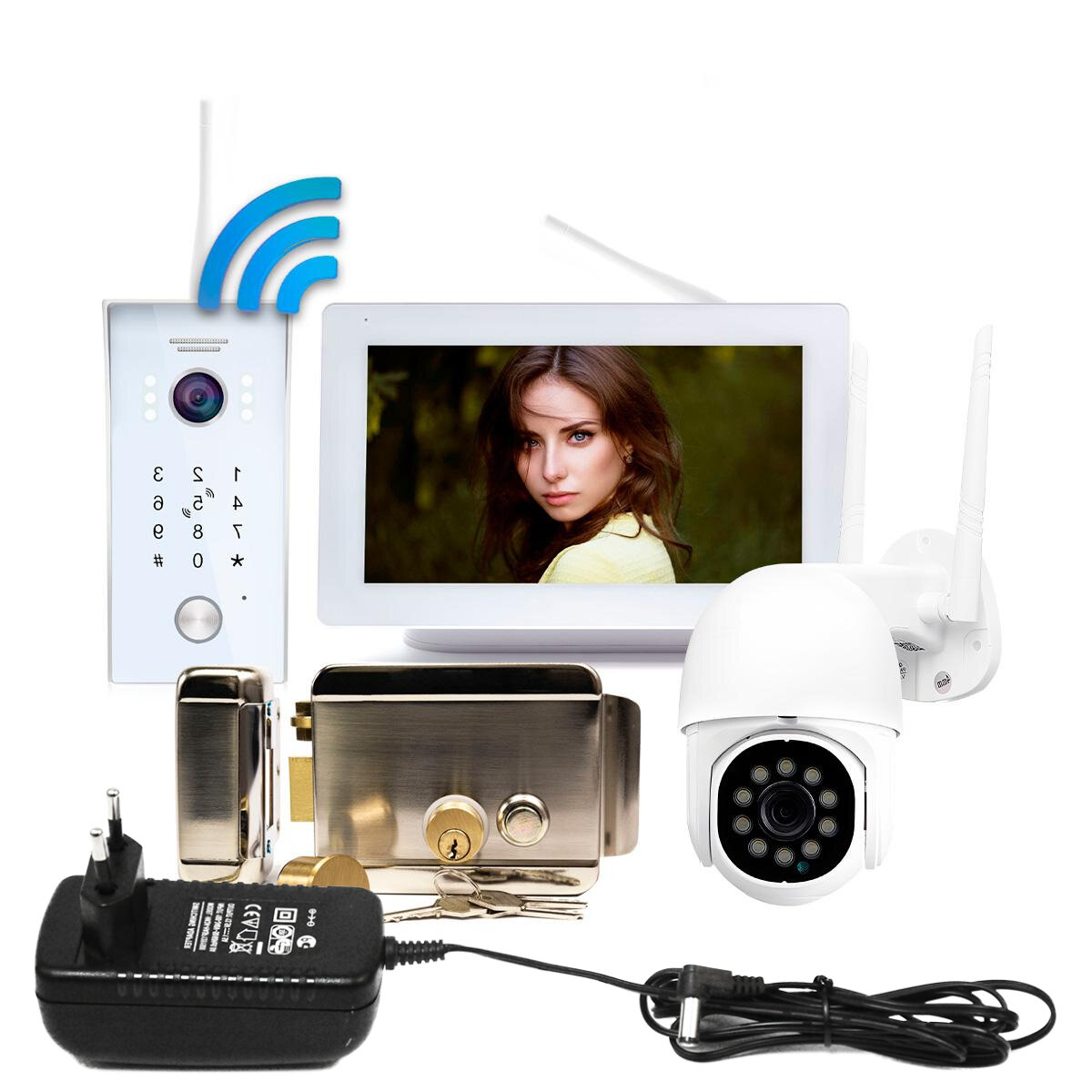 Беспроводной HD видеодомофон TUYA-WiFi и электромеханический замок AX042 - SkyNet (1+1+AX042)-700-Tuya-HD (C77115EB): уличная 5mp поворотная WiFi IP