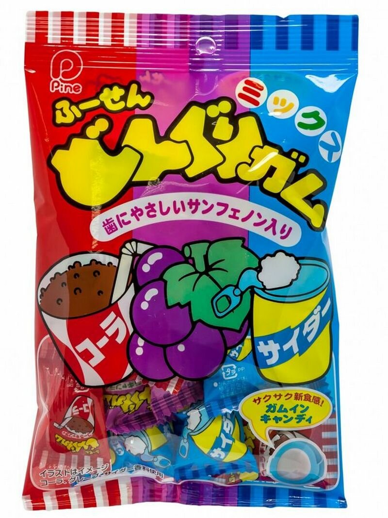 PINE Карамель с жевательной резинкой внутри Ассорти леденцовая, вкус: виноград, сидр, кола, 110 гр,