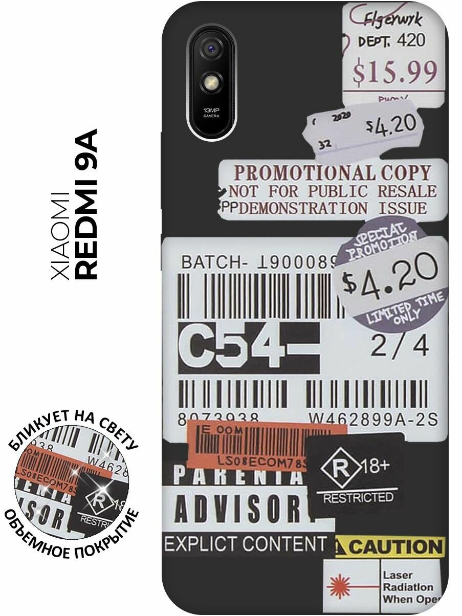 Матовый чехол Tag Stickers для Xiaomi Redmi 9A / Сяоми Редми 9А с 3D эффектом черный