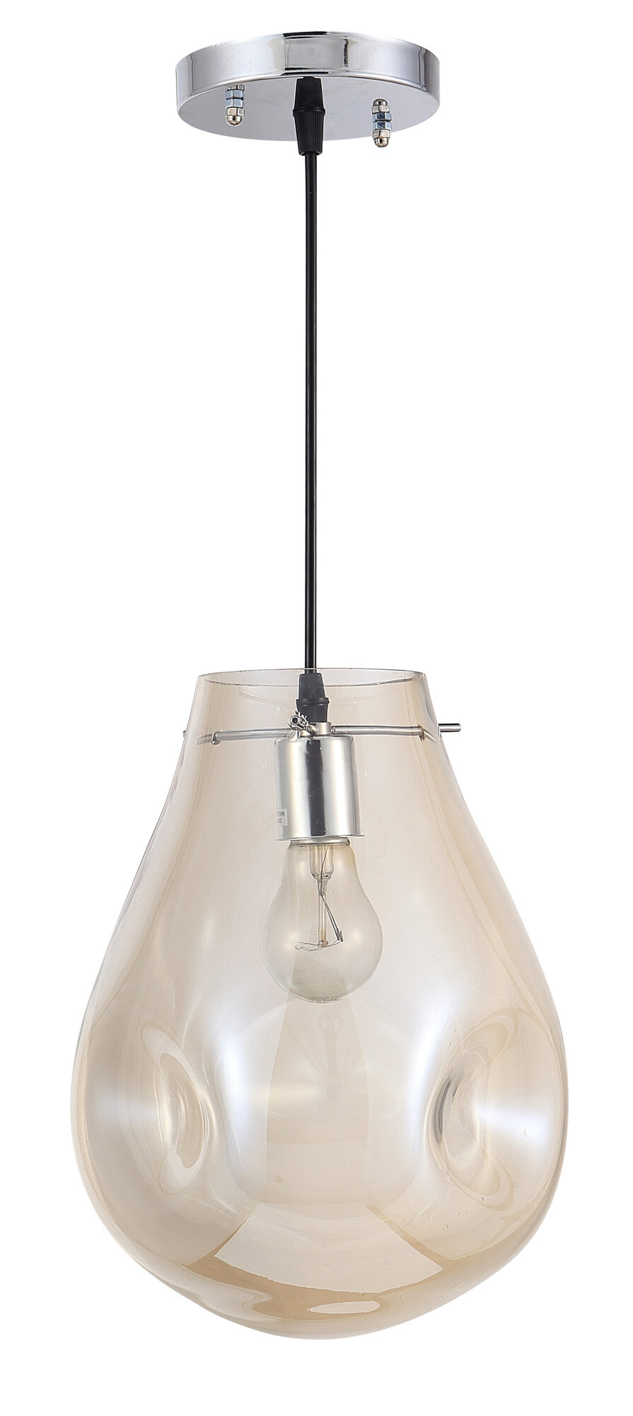 Люстра подвес De Fran SP-0804 BK+Bl (беж.) E27 220В 1*60Вт, стекло "капля" бежевый (d20*h30/120см), серия Капля