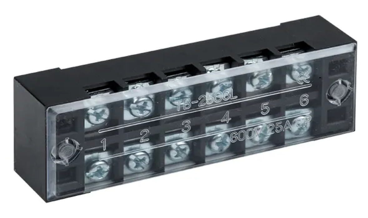 Блок зажимов EKF / ЕКФ PROxima TB-2506 колодка клеммная в корпусе из термопласта черная, сечение 2.5мм2, 25А, 660В, 6 пар контактов / электрика