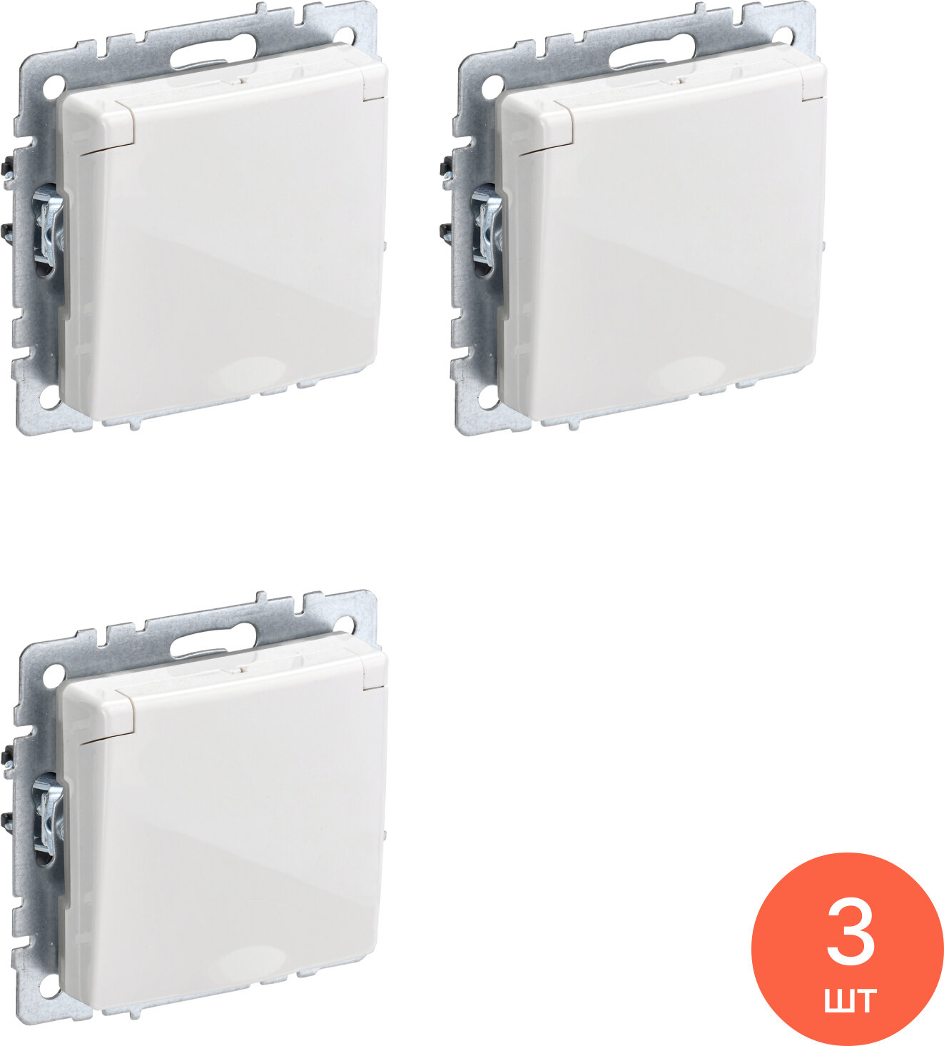 Розетка силовая штепсельная IEK / ИЭК Brite РСбш10-3-44-БрБ, 16А IP44 белый с заземлением защитными шторками и крышкой, BR-R16-16-44-K01 / электрооборудование (комплект из 3 шт)
