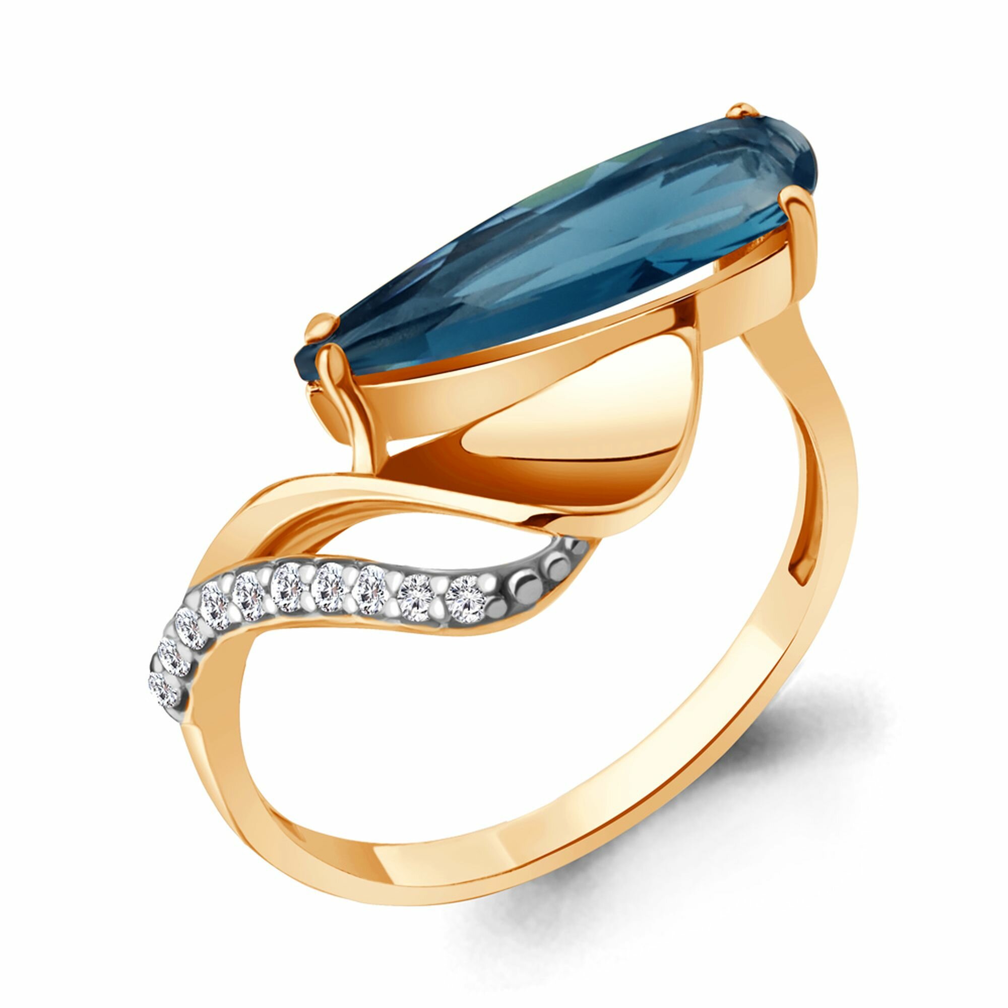 Кольцо, серебро, 925 проба, золочение, фианит, Лондон топаз