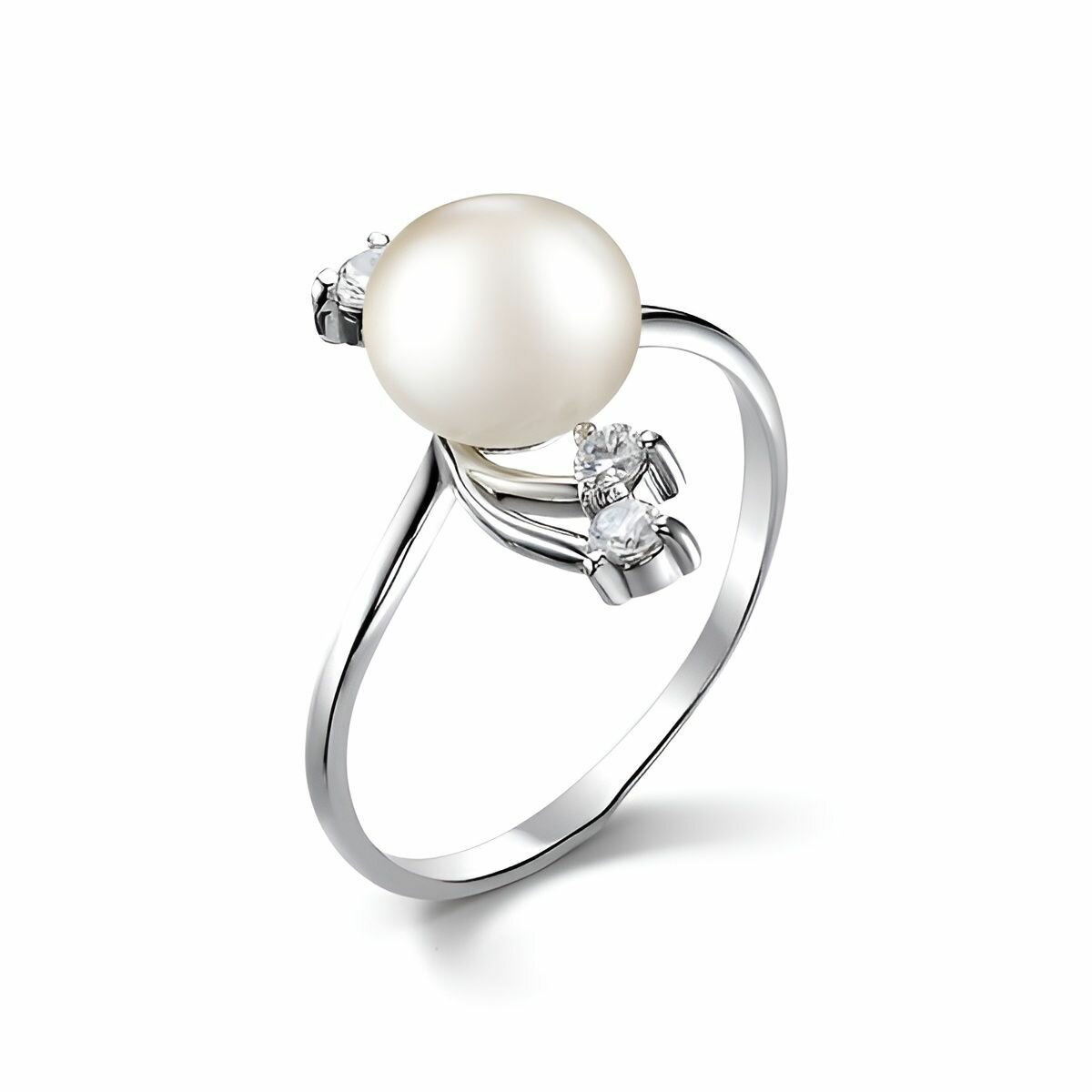 Кольцо тонкое, серебро, 925 проба, родирование, жемчуг