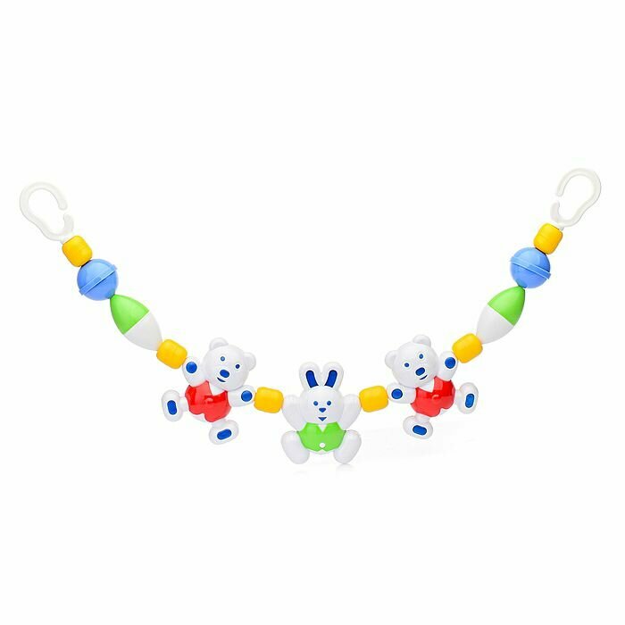 Растяжка на коляску, кроватку / Подвеска для коляски и кроватки Веселые друзья, зеленый зайчик с красными мишками 2С311 Аэлита