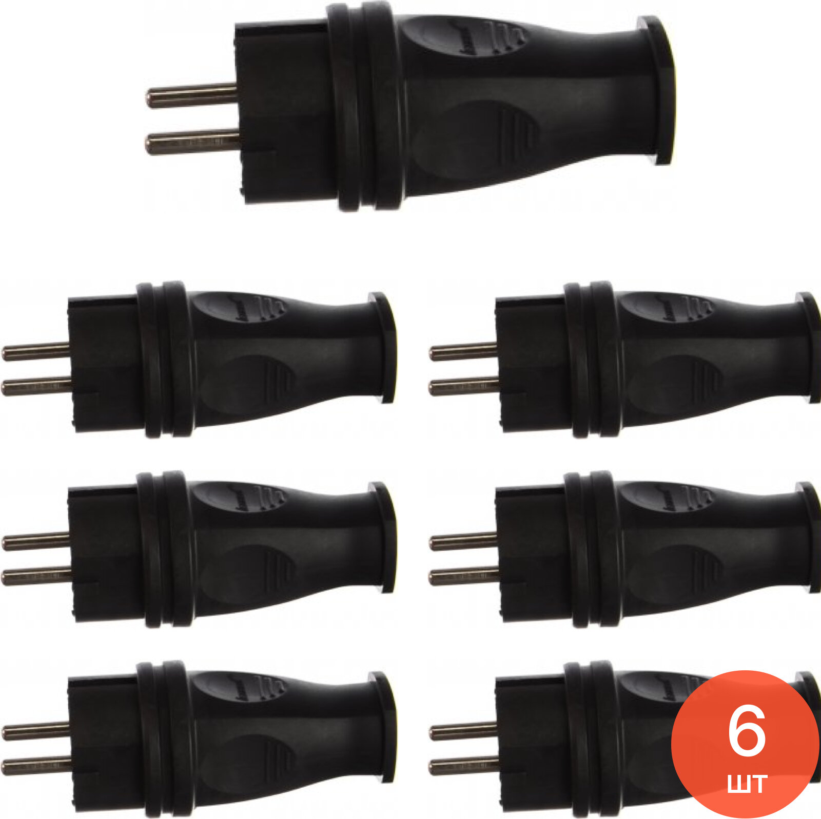 Вилка силовая кабельная Lezard / Лезард однофазная прямая из каучука, черная, 2Р+РЕ 1х16А 220-240V, IP44 / электрика (комплект из 6 шт)