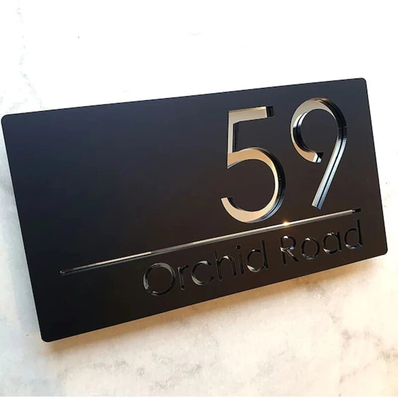 Персонализированная наружная табличка с цифрами из акрила Black and Silver