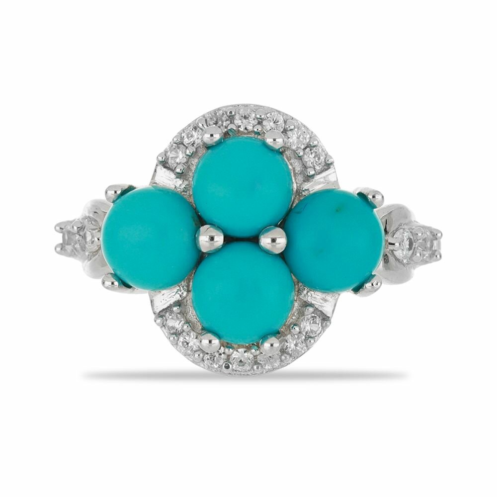 Кольцо, серебро, 925 проба, родирование, бирюза, фианит